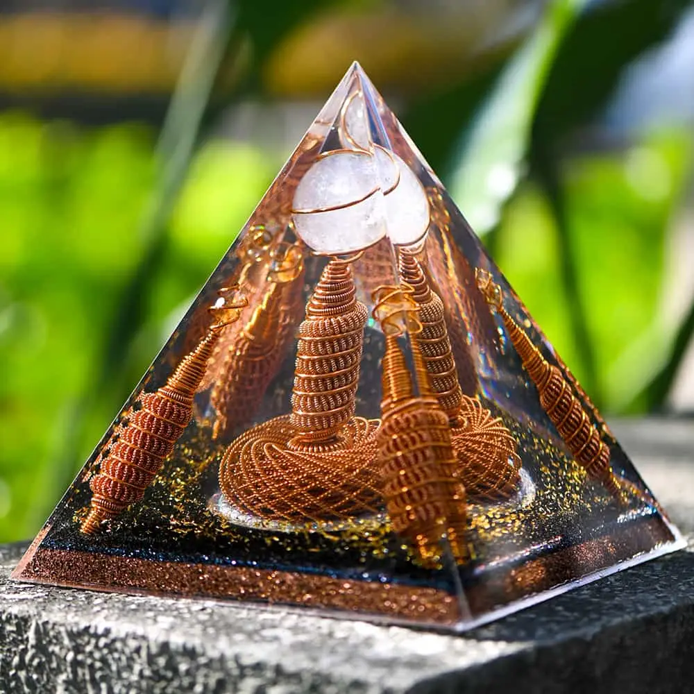 Moon Crystal Orgonite Pyramid, Quantum Coils Orgone Generator - Orgone King
