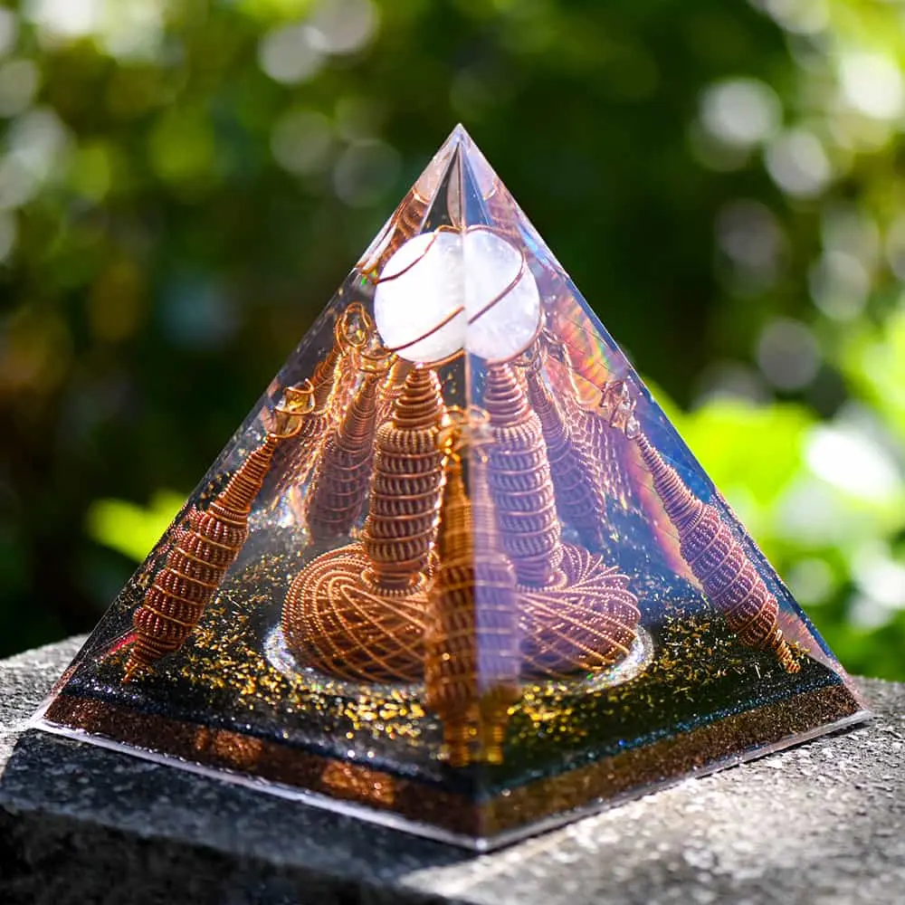 Moon Crystal Orgonite Pyramid, Quantum Coils Orgone Generator - Orgone King