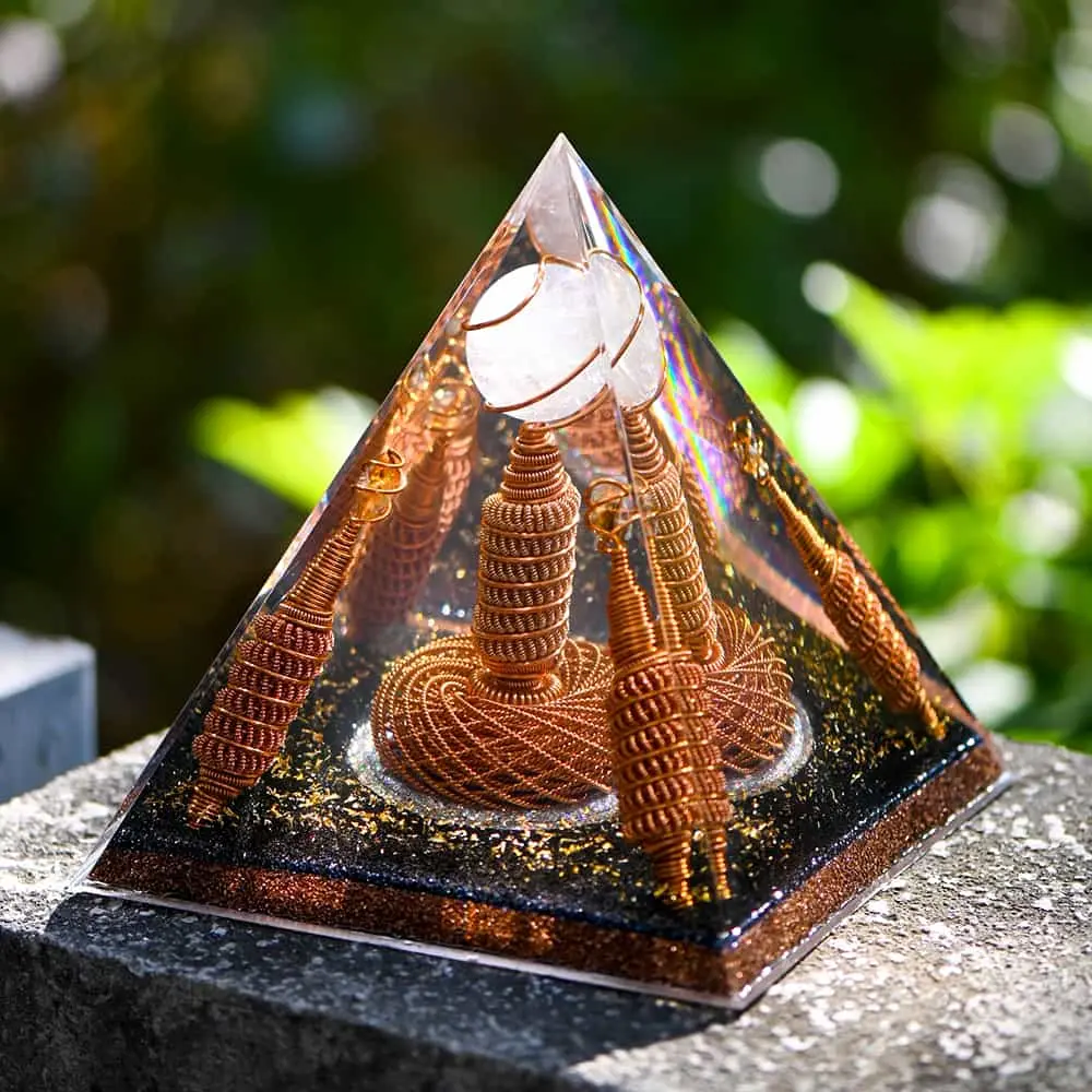 Moon Crystal Orgonite Pyramid, Quantum Coils Orgone Generator - Orgone King